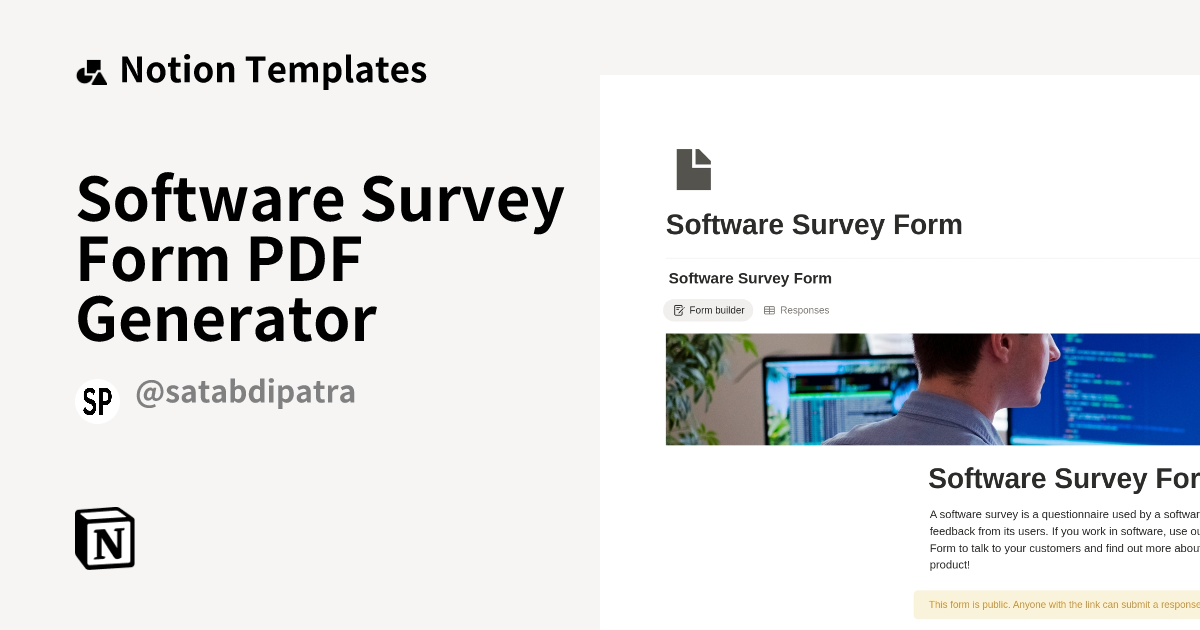 Software Survey Form PDF Generator Template by Satabdi Patra | Notion ...