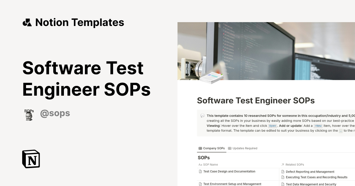 Software Test Engineer SOPs Template by SOPs | Notion Marketplace