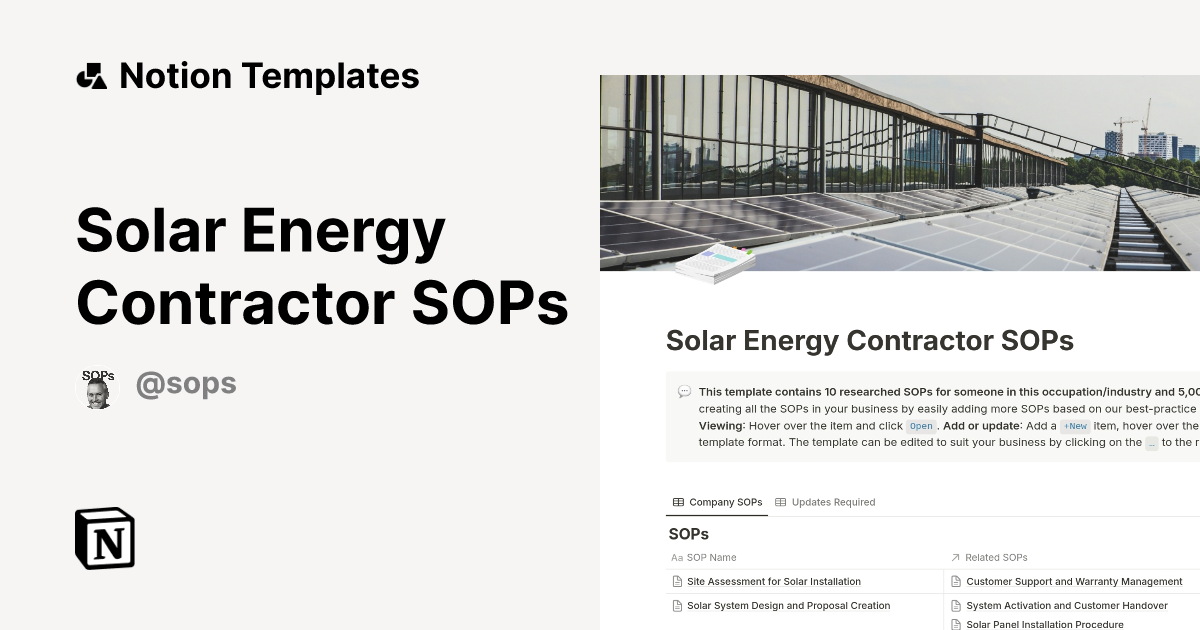 Solar Energy Contractor SOPs Template by SOPs | Notion Marketplace