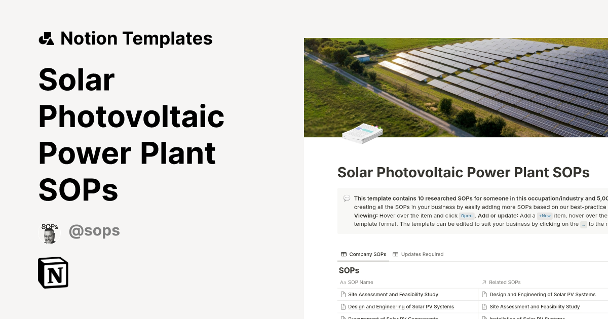 Solar Photovoltaic Power Plant SOPs Template by SOPs | Notion Marketplace