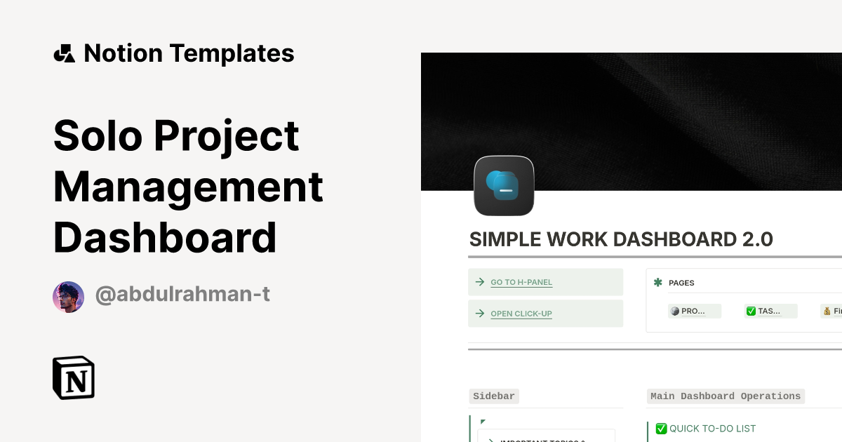 Solo Project Management Dashboard Template by Abdulrahman-T | Notion Marketplace