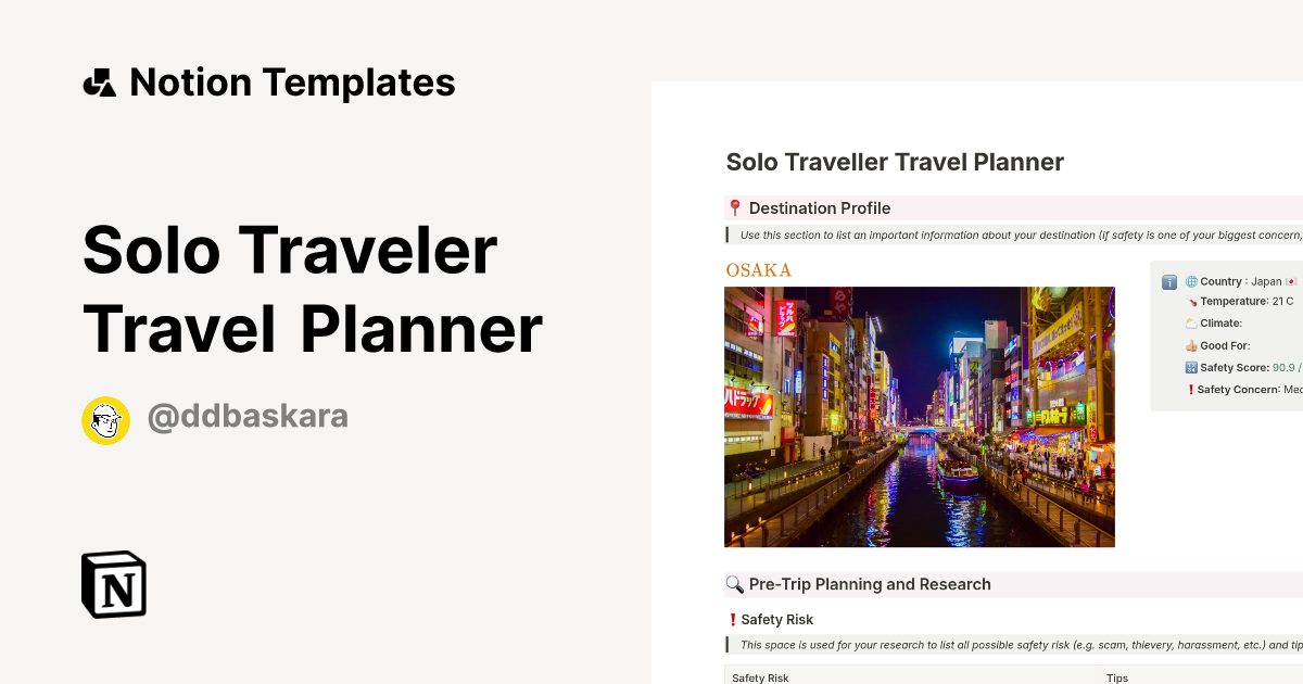 Solo Traveler Travel Planner Template | Notion Marketplace