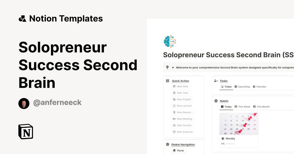 Solopreneur Success Second Brain Template by Anfernee | Notion Marketplace
