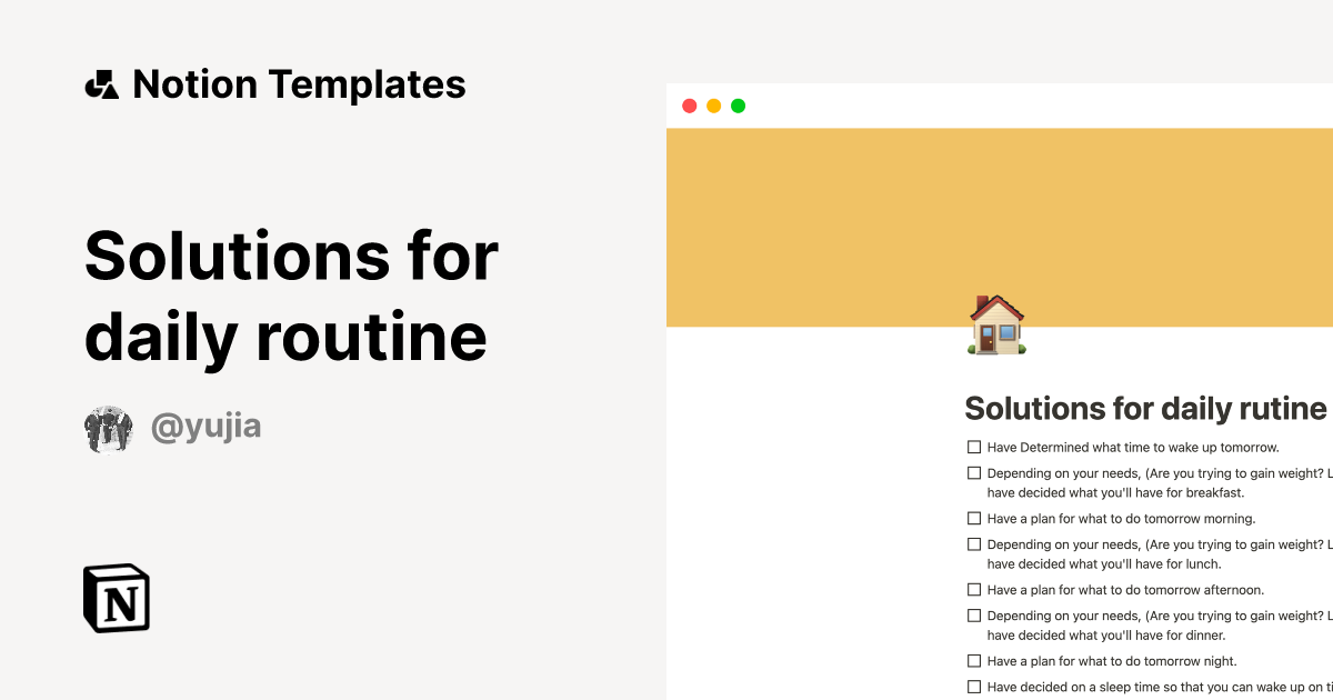 Solutions for daily routine Template by Yujia | Notion Marketplace