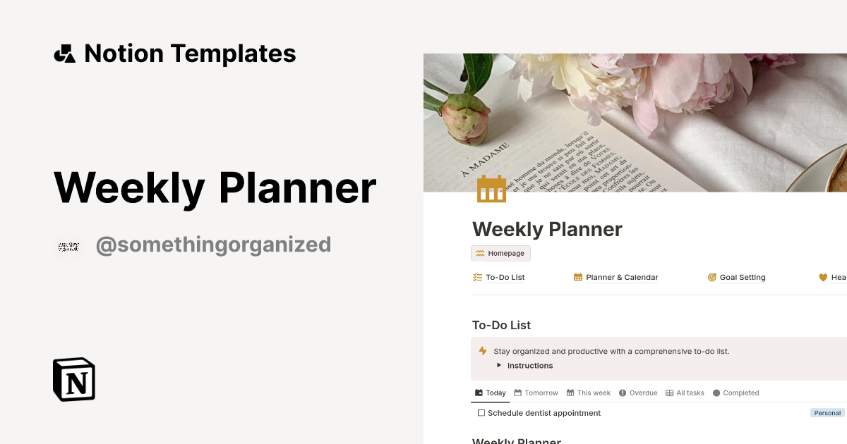 Weekly Planner Template by Something Organized | Notion Marketplace