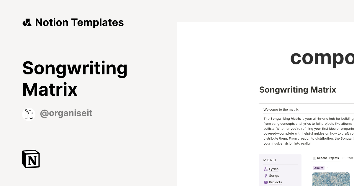 Songwriting Matrix Template | Notion Marketplace