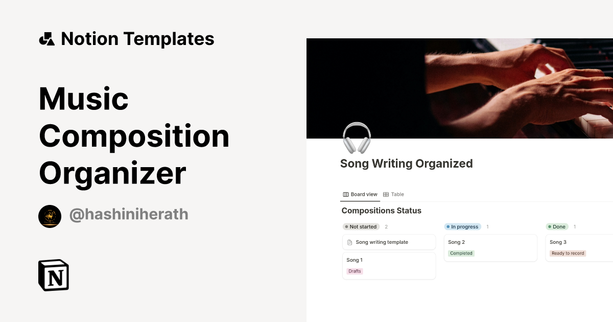 Music Composition Organizer Template by Hashini Herath Music | Notion ...