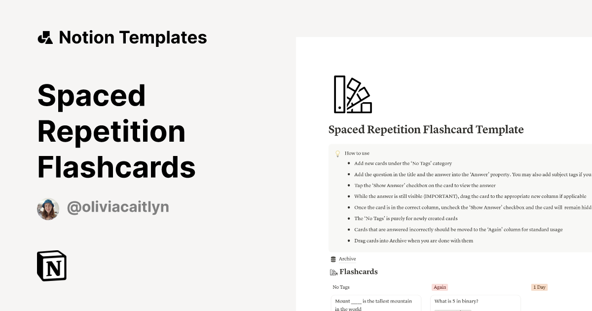 Spaced Repetition Flashcards Template | Notion Marketplace