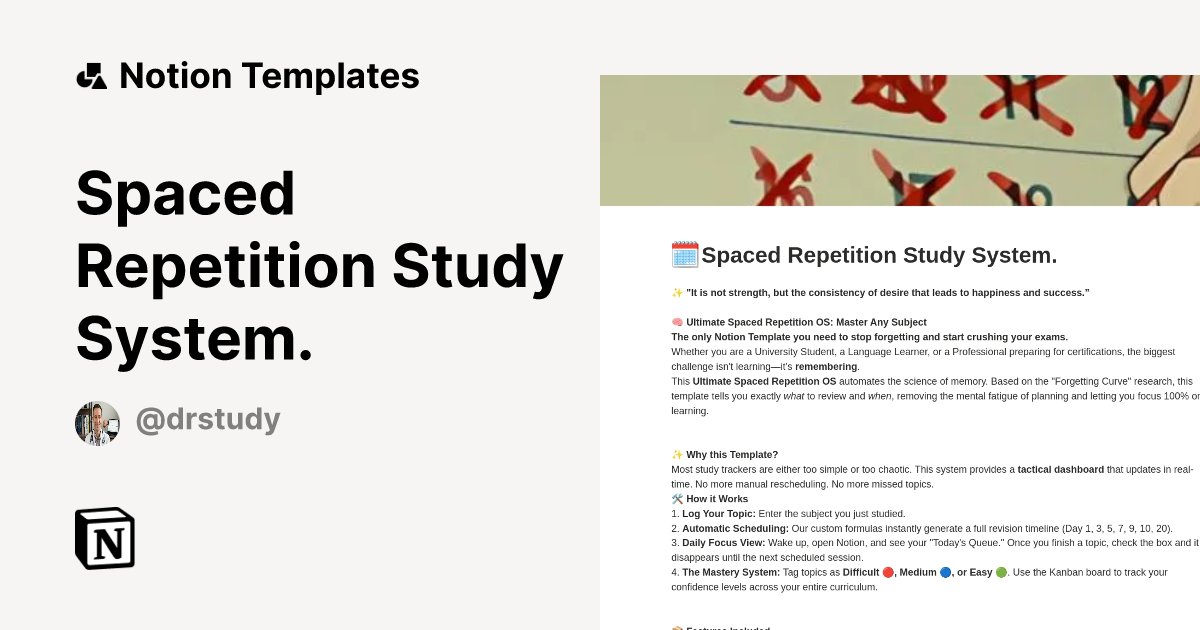 Spaced Repetition Study System. Template | Notion Marketplace