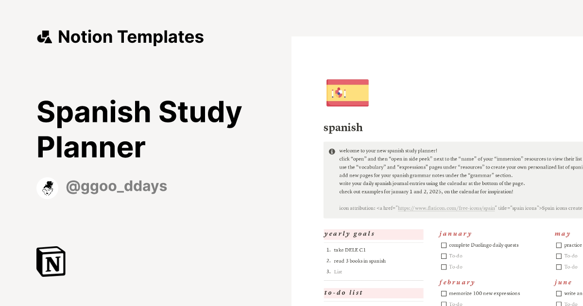 Spanish Study Planner Template | Notion Marketplace