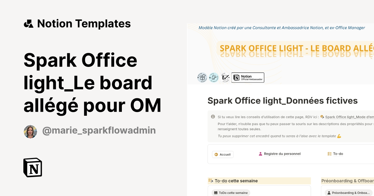 Spark Office light_Le board allégé pour OM Template by Marie_Spark Flow Admin | Notion Marketplace