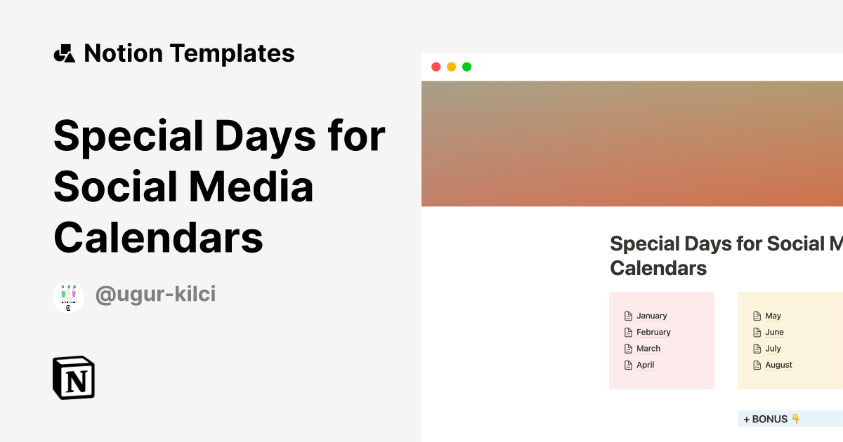 Special Days for Social Media Calendars Template | Notion Marketplace