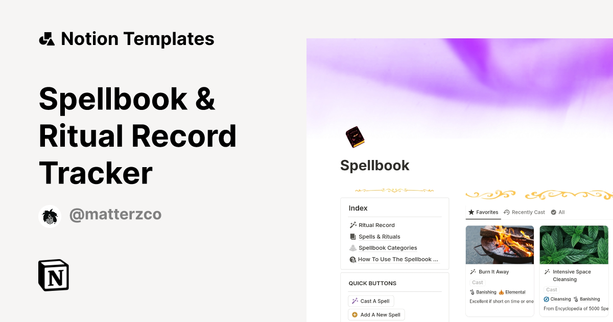 Spellbook & Ritual Record Tracker Template | Notion Marketplace