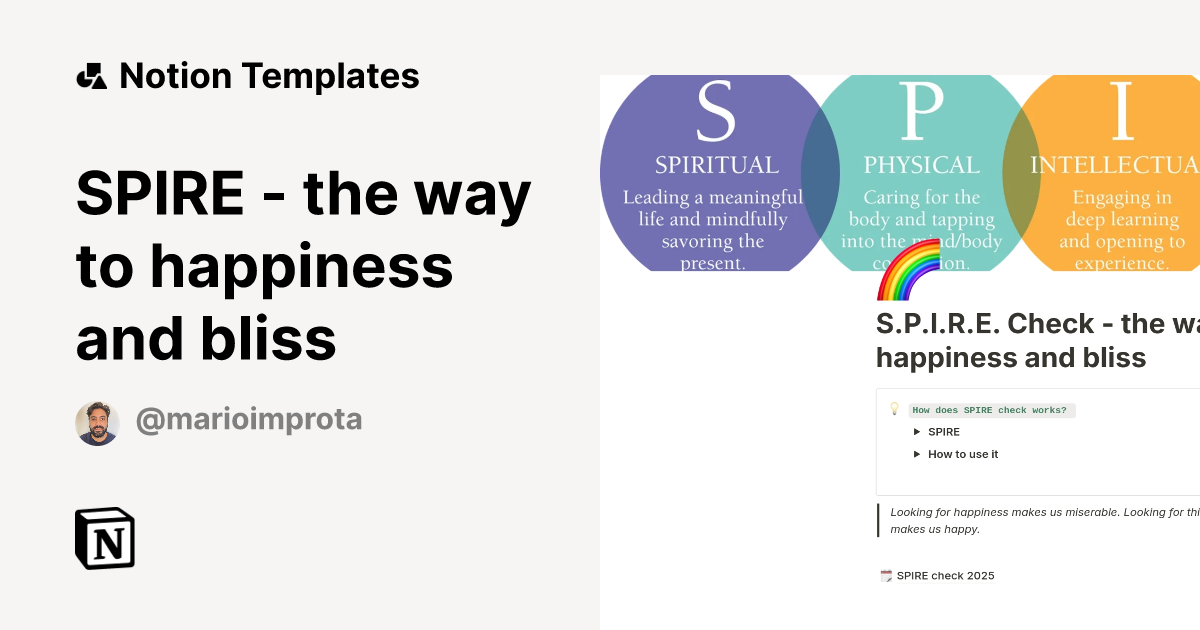 SPIRE - the way to happiness and bliss Template by Mario | Notion Marketplace