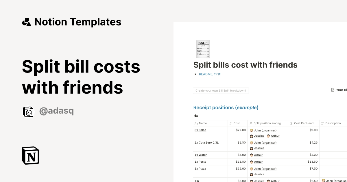 Split bill costs with friends Template | Notion Marketplace