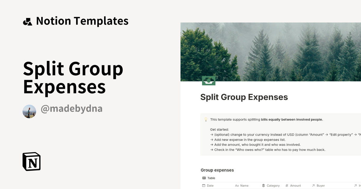 Split Group Expenses Template by madebydna | Notion Marketplace