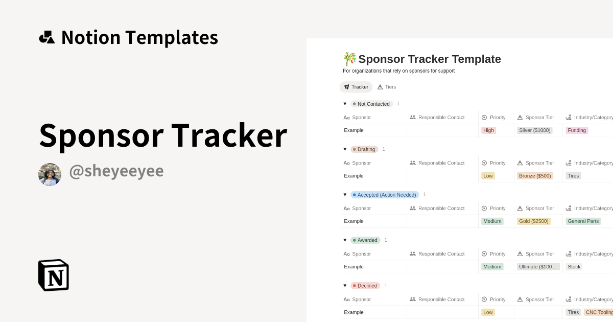 Sponsor Tracker Template by Shelley | Notion Marketplace