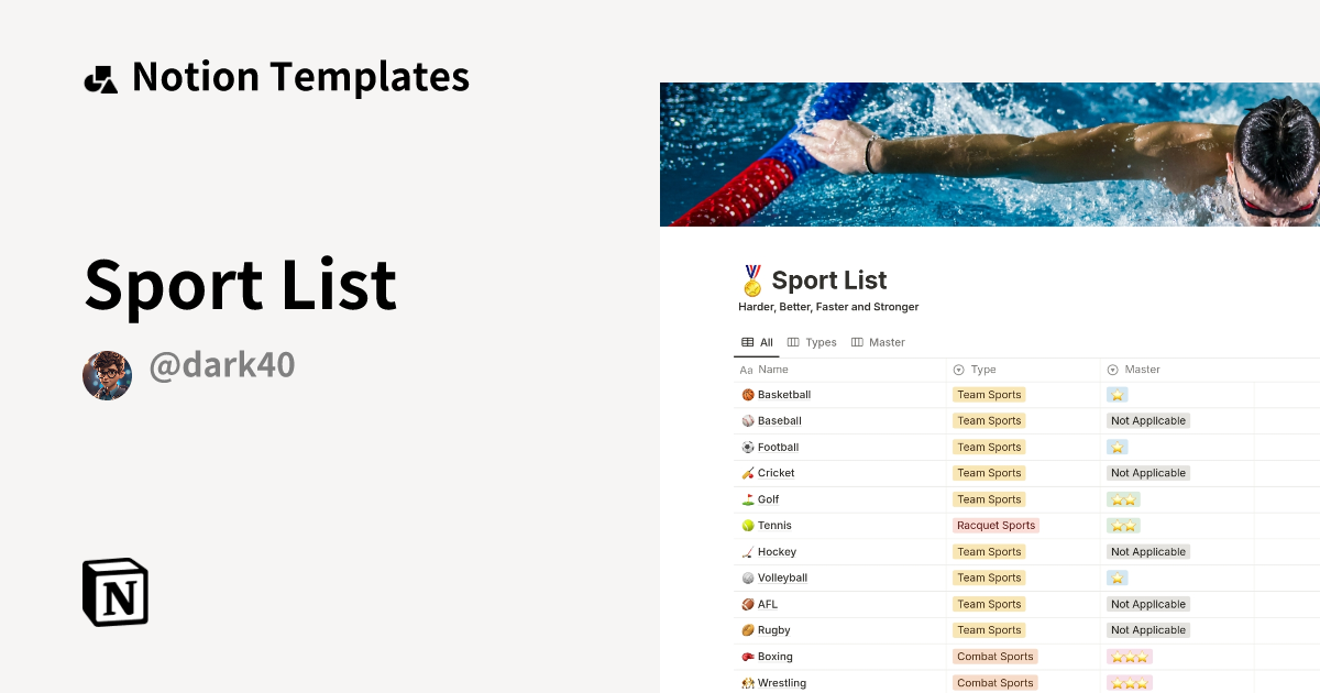 Sport List Template | Notion Marketplace
