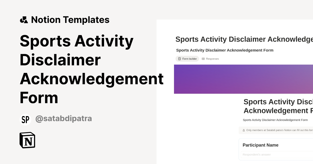 Sports Activity Disclaimer Acknowledgement Form Template | Notion ...