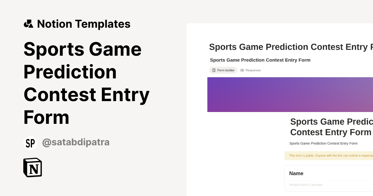 Sports Game Prediction Contest Entry Form Template by Satabdi Patra ...
