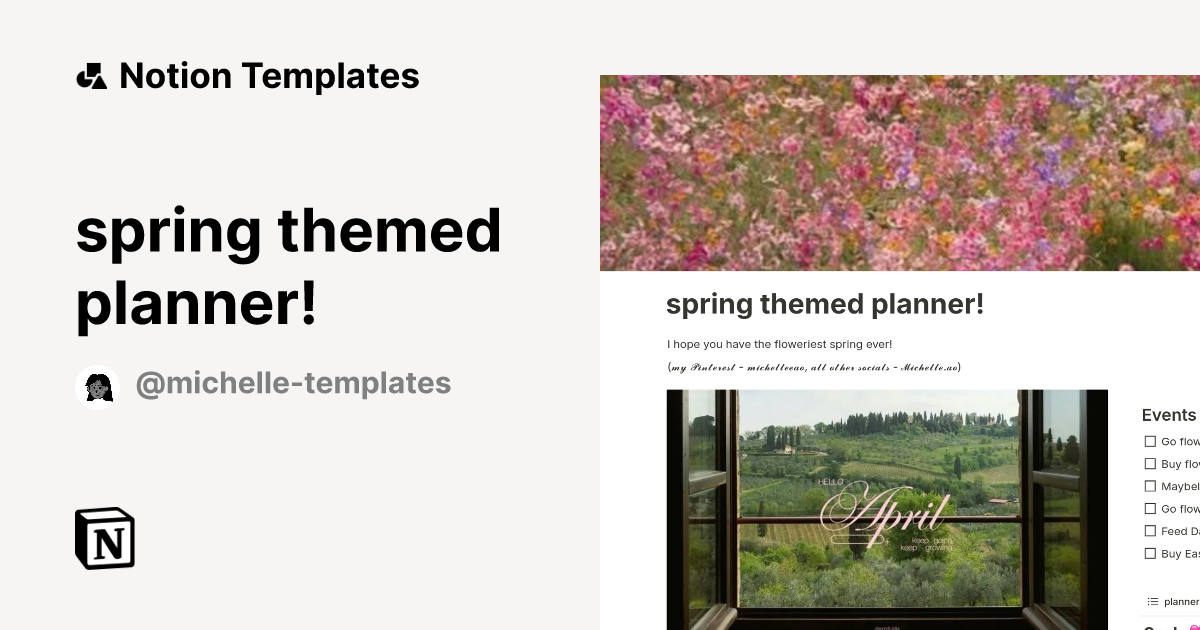 spring themed planner! Template by Michelle.Templates | Notion Marketplace