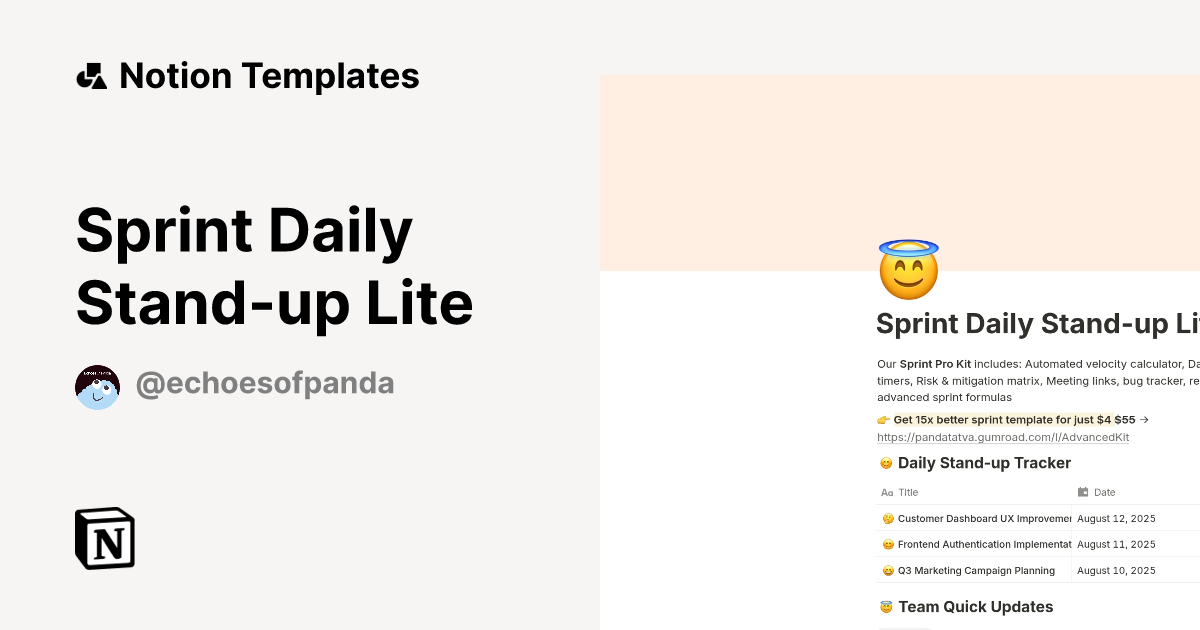 Sprint Daily Stand-up Lite Template by Echoes of Panda🐼 | Notion Marketplace