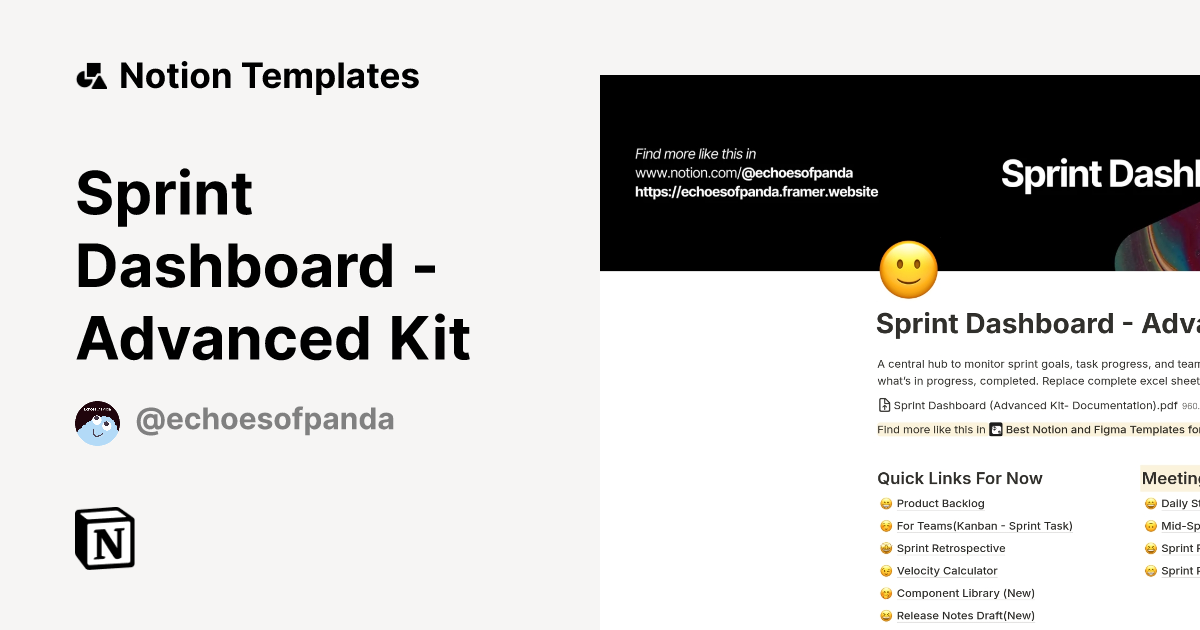 Sprint Dashboard - Advanced Kit Template | Notion Marketplace