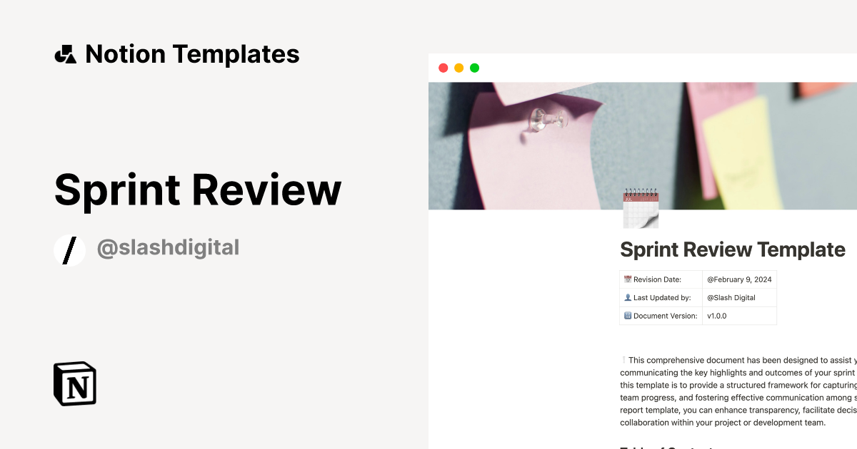Sprint Review Template by Slash Digital | Notion Marketplace
