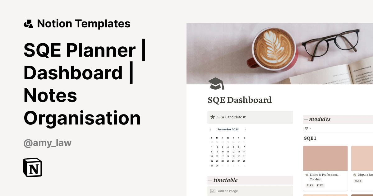 SQE Planner | Dashboard | Notes Organisation Template by Amy | Notion ...