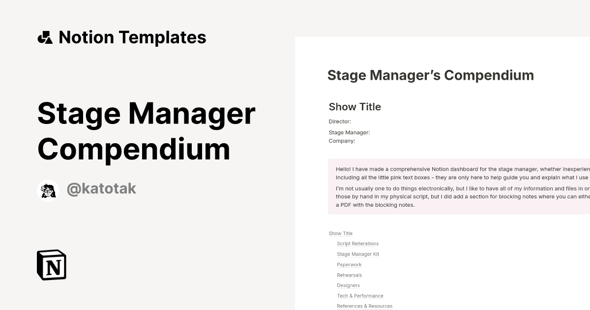 Stage Manager Compendium Template | Notion Marketplace