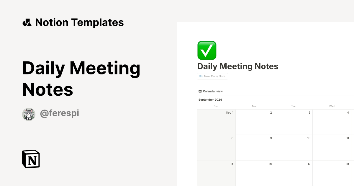 Daily Meeting Notes Template by Fer | Notion Marketplace