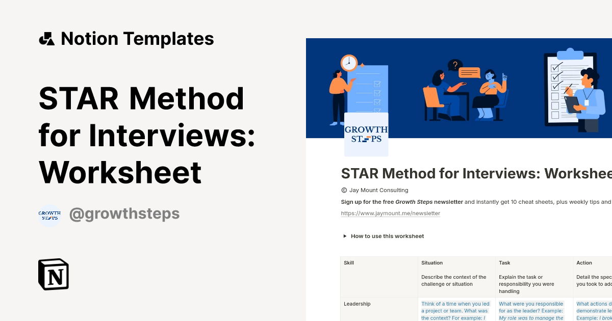 STAR Method for Interviews: Worksheet Template by Growth Steps | Notion Marketplace