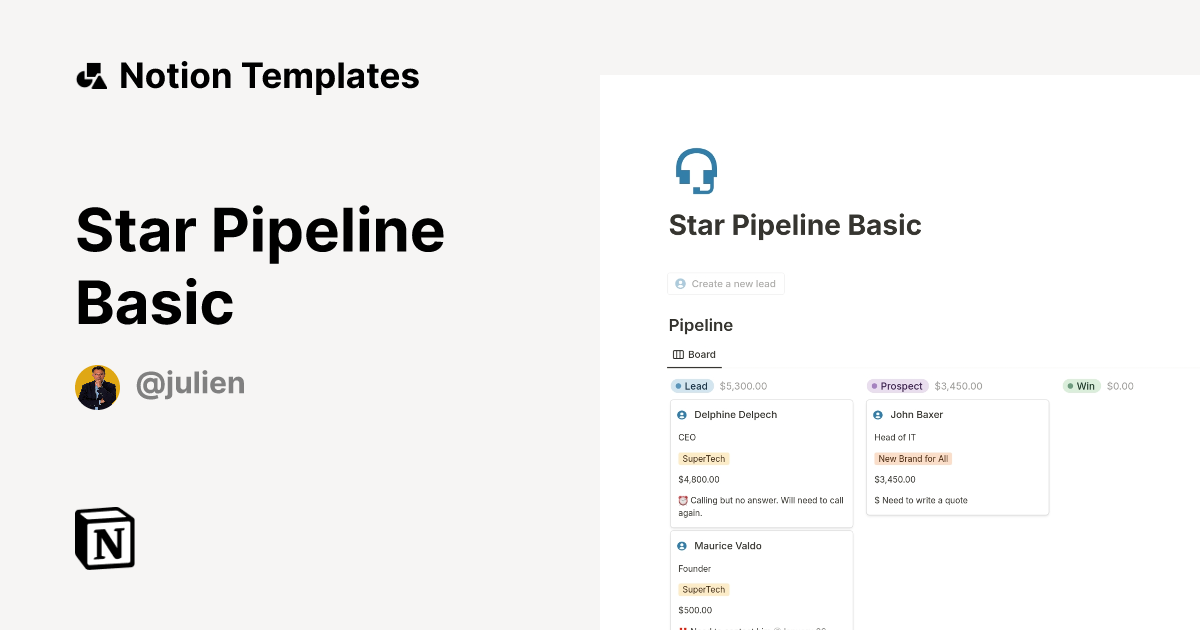 Star Pipeline Basic Template | Notion Marketplace