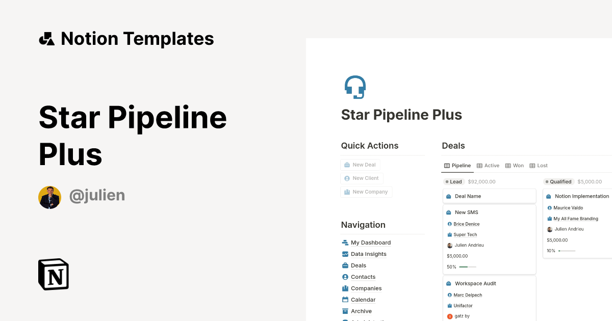 Star Pipeline Plus Template by Julien | Notion Marketplace