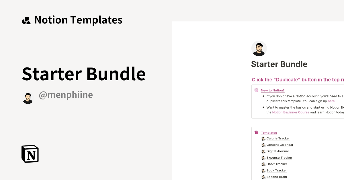 Starter Bundle Template by Menphiine | Notion Marketplace
