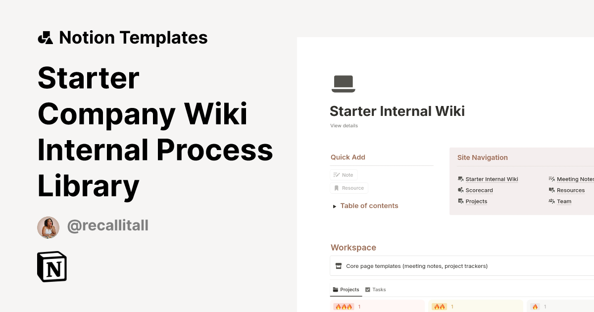 Starter Company Wiki Internal Process Library Template | Notion Marketplace