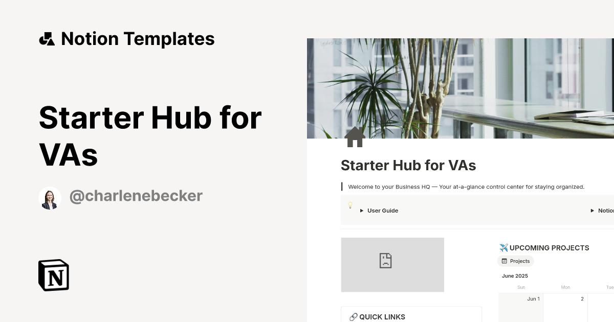 Starter Hub for VAs Template by Charlene Becker | Notion Marketplace