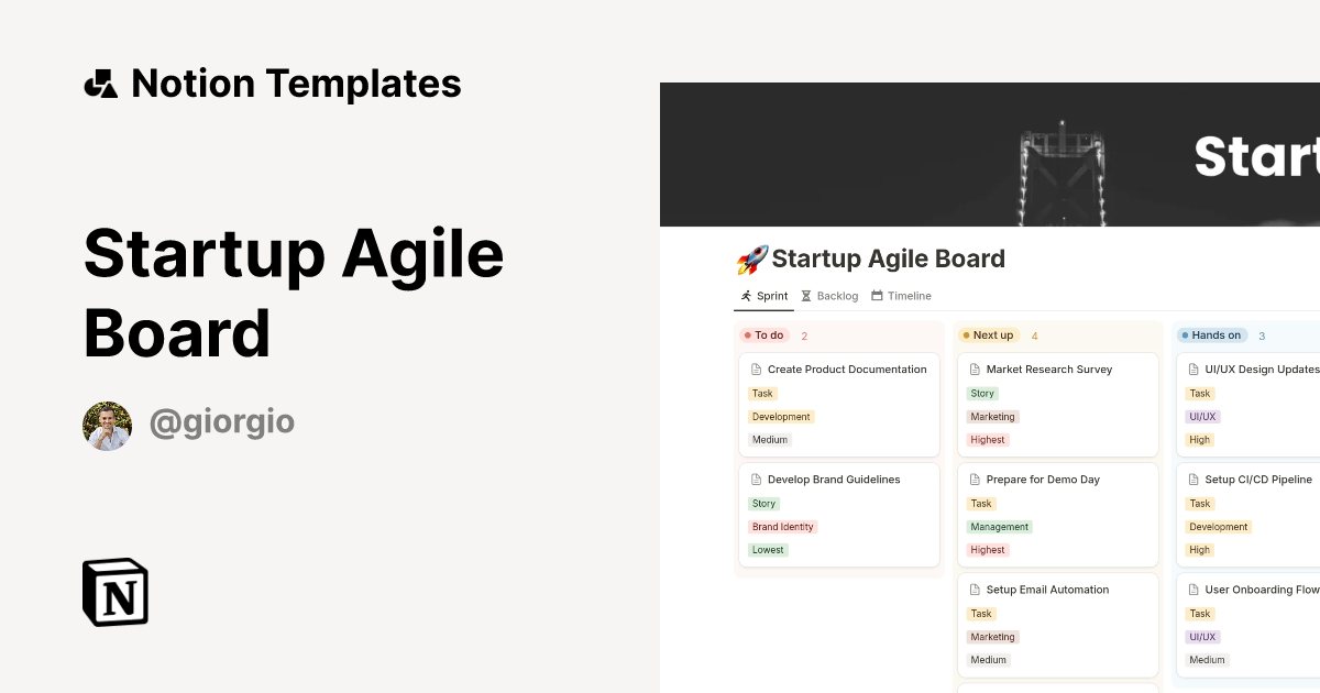 Startup Agile Board Template by Giorgio Bertolotti | Notion Marketplace