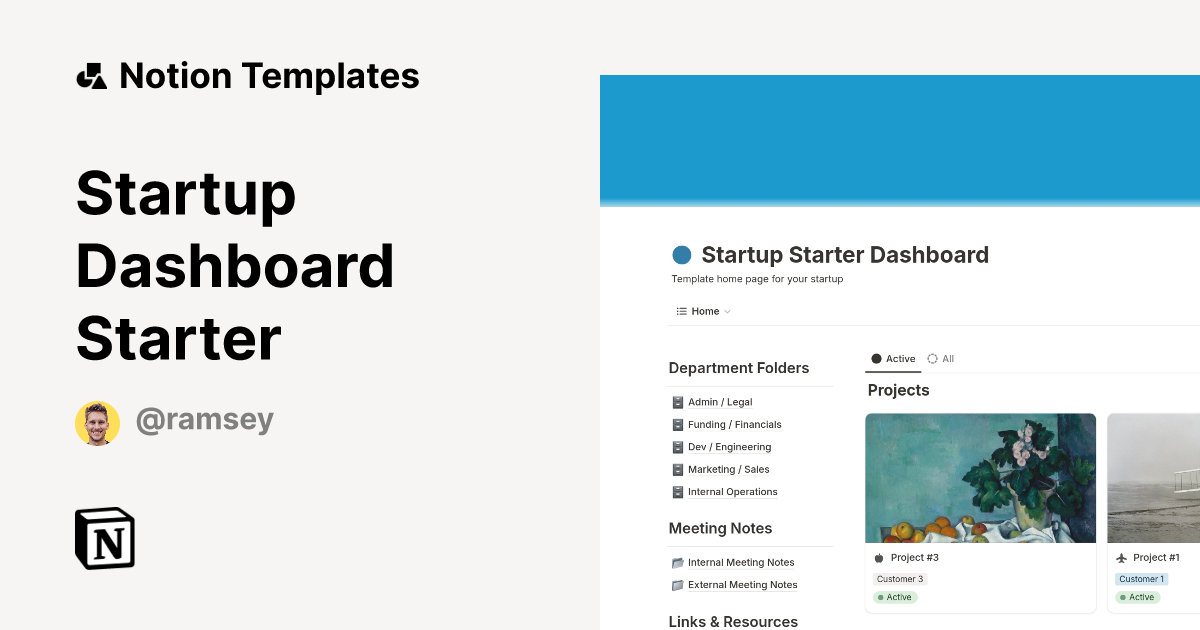 Startup Dashboard Starter Template by Ramsey Shaffer | Notion Marketplace