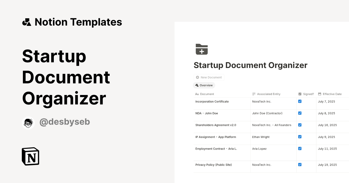 Startup Document Organizer Template by desbyseb | Notion Marketplace