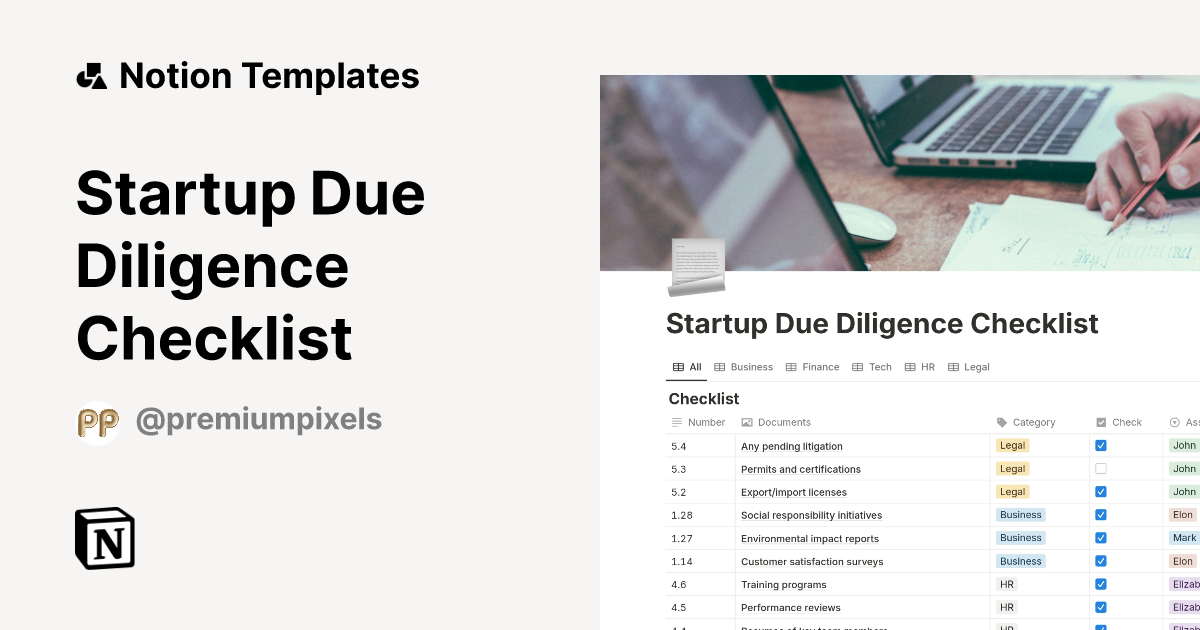 Startup Due Diligence Checklist Template Notion Marketplace