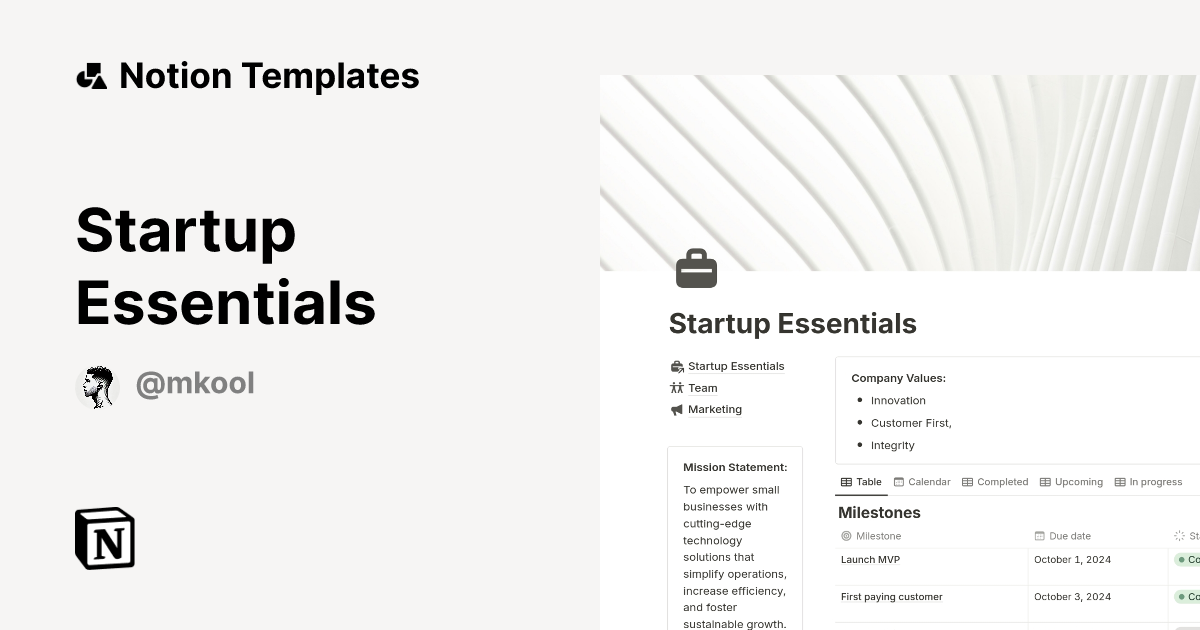 Startup Essentials Template by mkool | Notion Marketplace
