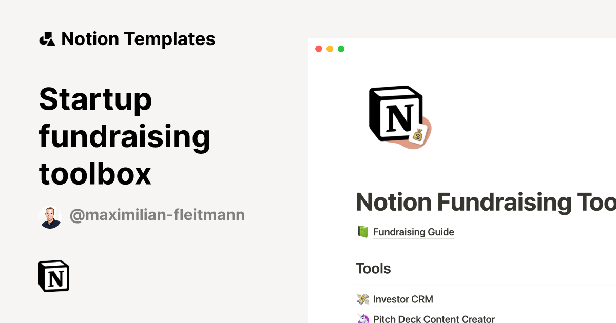 Startup fundraising toolbox Template | Notion Marketplace