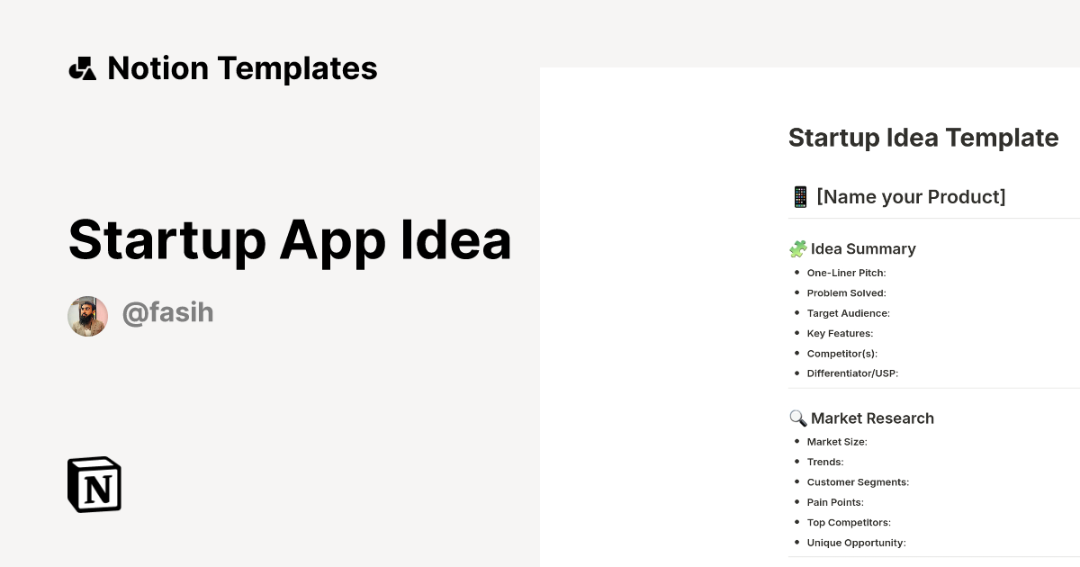 Startup App Idea Template by fasih | Notion Marketplace