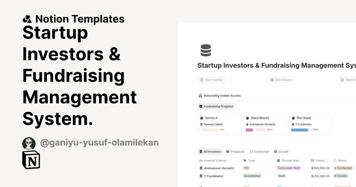 Startup Investors & Fundraising Management System. Template by ...