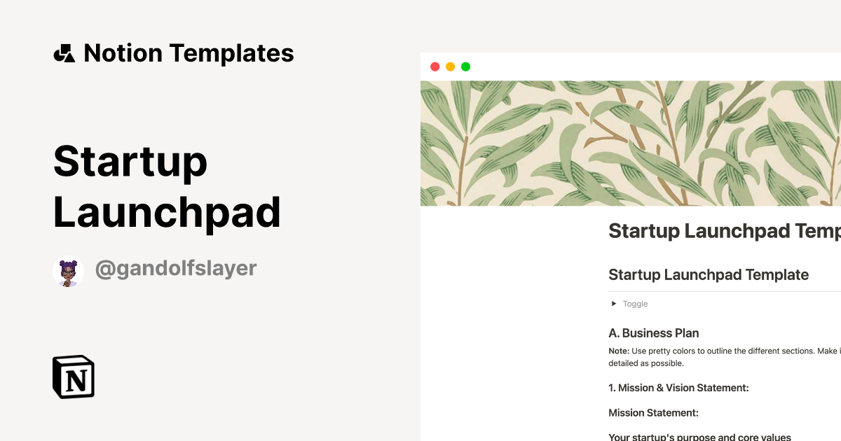 Startup Launchpad Template | Notion Marketplace