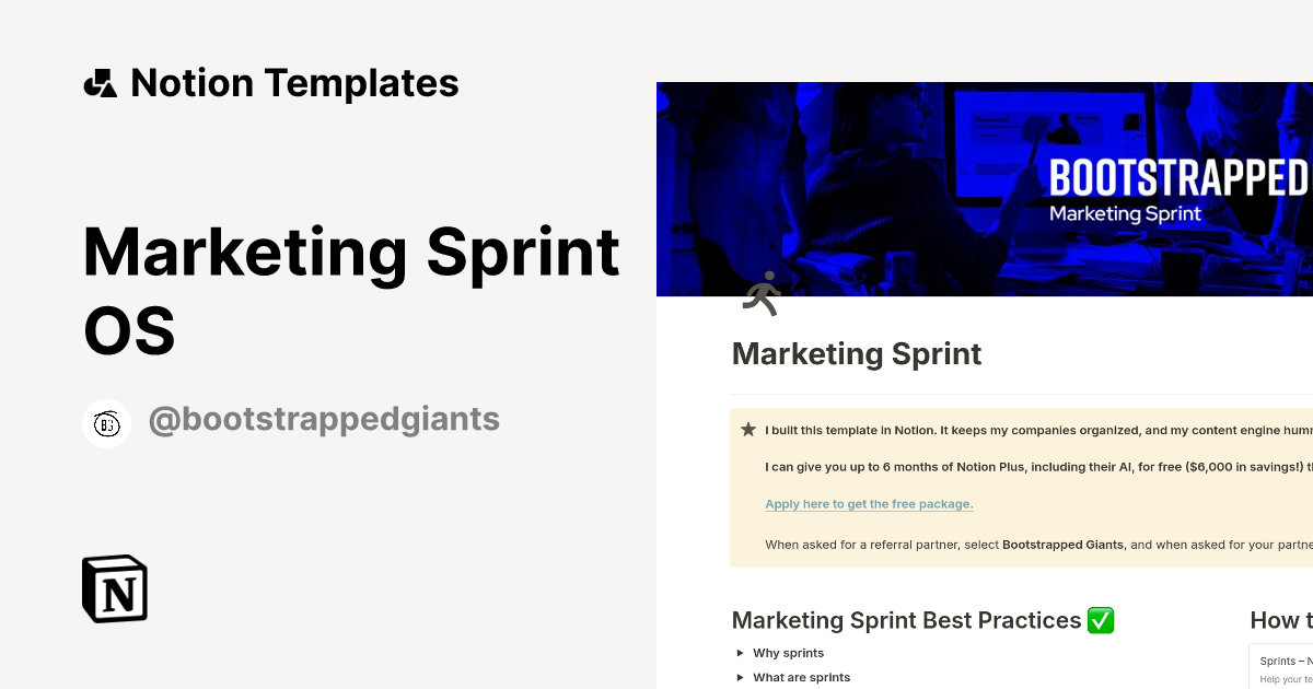 Marketing Sprint OS Template by Bootstrapped Giants | Notion Marketplace
