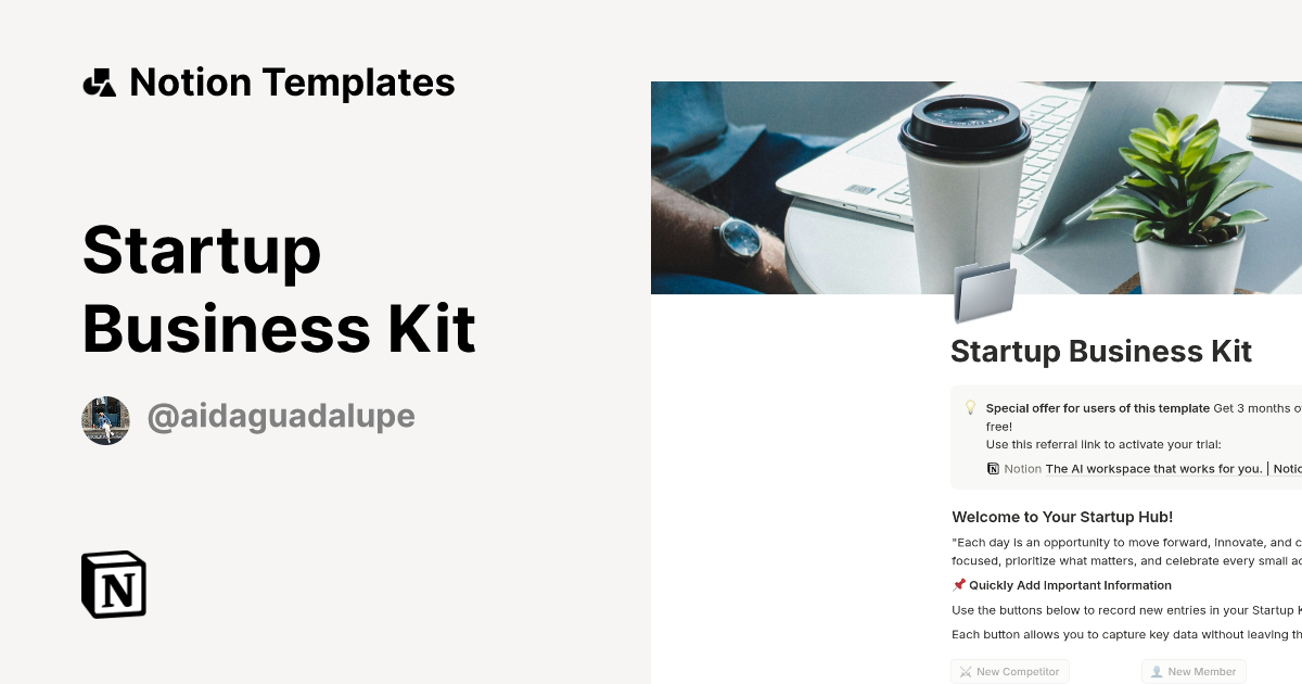 Startup Business Kit Template by Aída Avilés | Notion Marketplace