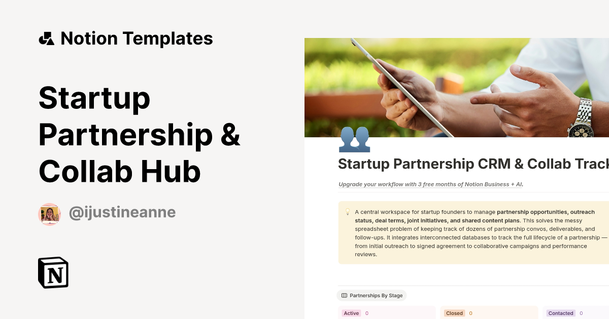 Startup Partnership & Collab Hub Template by Justine Ignacio | Notion Marketplace