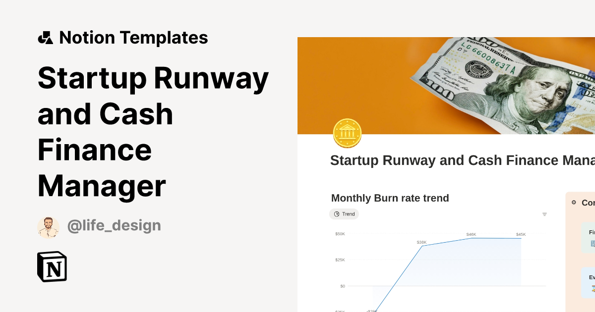 Startup Runway and Cash Finance Manager Template by Life Design ...